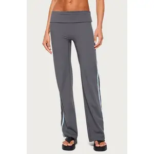EDIKTED Anica Striped Mid Rise Foldover Pants - Charcoal