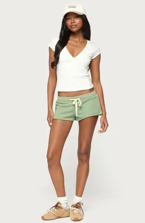 EDIKTED Celiah French Terry Shorts - Sage