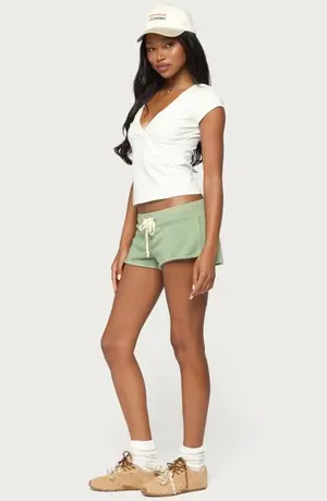 EDIKTED Celiah French Terry Shorts - Sage