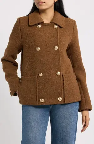 Bernardo Plaid Double Breasted Short Coat - Camel