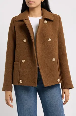 Bernardo Plaid Double Breasted Short Coat