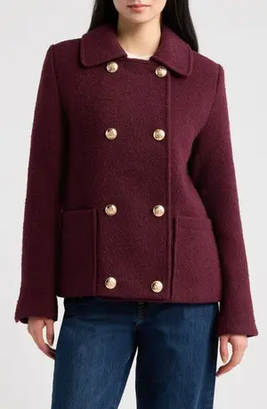 Bernardo Plaid Double Breasted Short Coat - Cherry Lacquer