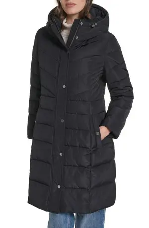 Cole Haan Hooded Taffeta Puffer Coat Black