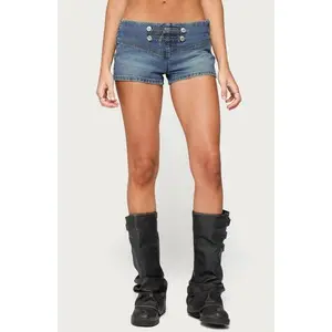 EDIKTED Jazzy Low Rise Denim Shorts - Light-blue-washed