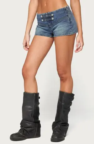 EDIKTED Jazzy Low Rise Denim Shorts