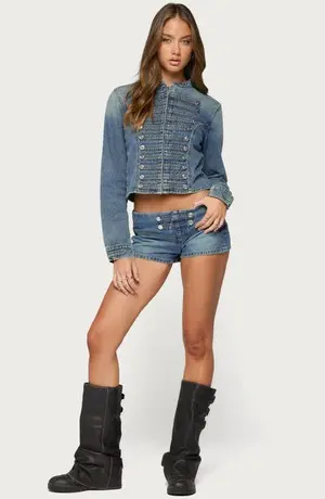 EDIKTED Jazzy Low Rise Denim Shorts