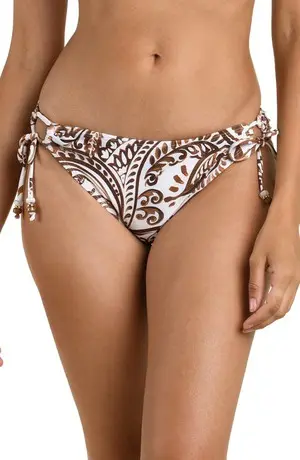 La Blanca Painted Paisley Adjustable Side Tie Bikini Bottoms - Espresso