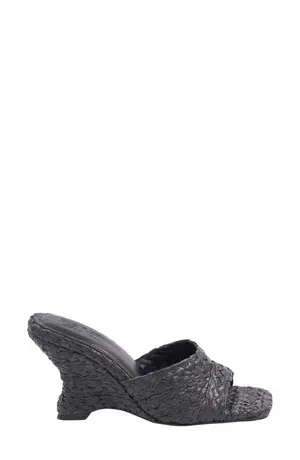 Andre Assous Breana Square Toe Wedge Mule - Black Raffia