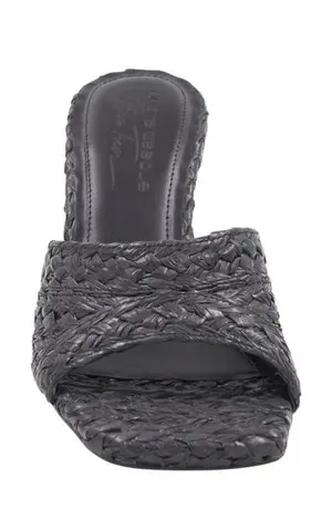 Andre Assous Breana Square Toe Wedge Mule - Black Raffia