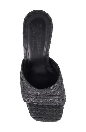 Andre Assous Breana Square Toe Wedge Mule - Black Raffia