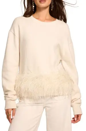 Ramy Brook Lana Ostrich Feather Trim Sweater - Ivory