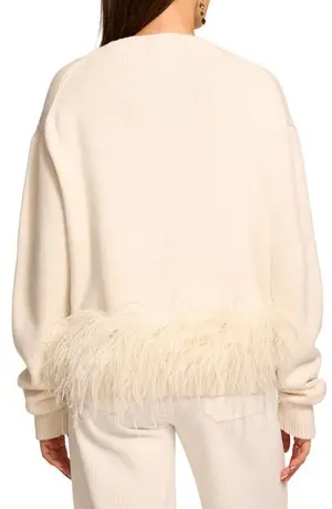 Ramy Brook Lana Ostrich Feather Trim Sweater