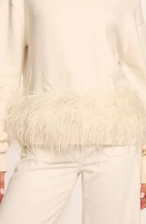 Ramy Brook Lana Ostrich Feather Trim Sweater