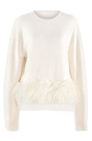 Ramy Brook Lana Ostrich Feather Trim Sweater