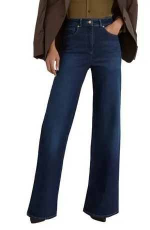 REISS Jas High Waist Wide Leg Jeans - Dark Blue