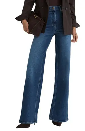 REISS Jas High Waist Wide Leg Jeans - Mid Blue