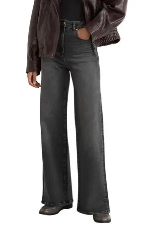 REISS Jas High Waist Wide Leg Jeans - Washed Grey