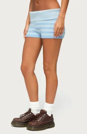 EDIKTED Saphi Stripe Foldover Waist Knit Shorts