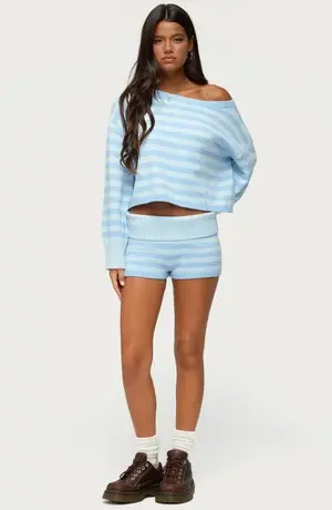 EDIKTED Saphi Stripe Foldover Waist Knit Shorts