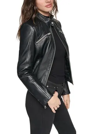 Andrew Marc Tilda Leather Racer Jacket - Black