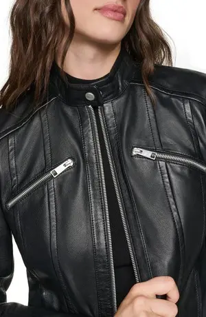 Andrew Marc Tilda Leather Racer Jacket - Black