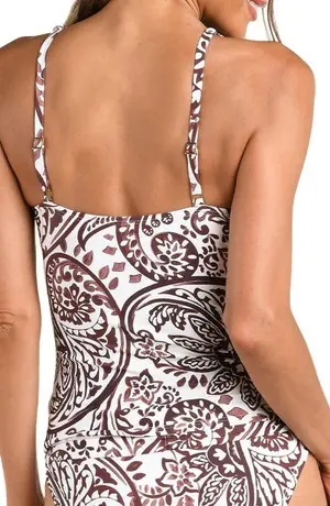 La Blanca Painted Paisley Keyhole High Neck Tankini Top