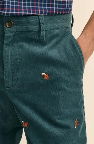 Brooks Brothers Embroidered Squirrel Motif Corduroy Straight Leg Pants