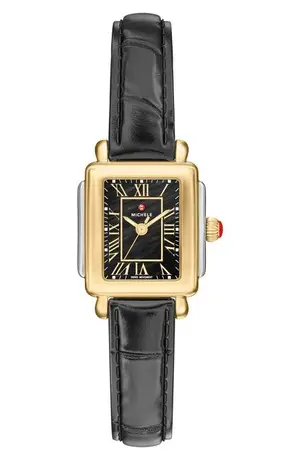 Michele Deco Madison Mini Two-tone Leather Strap Watch Black