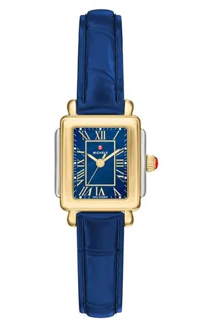 Michele Deco Madison Mini Two-tone Leather Strap Watch Blue