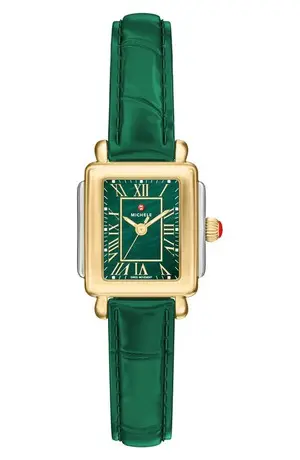 Michele Deco Madison Mini Two-tone Leather Strap Watch Green