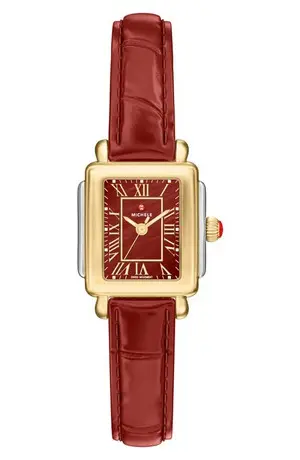 Michele Deco Madison Mini Two-tone Leather Strap Watch - Red