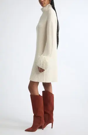 Ramy Brook Kay Feather Trim Mock Neck Sweater Dress