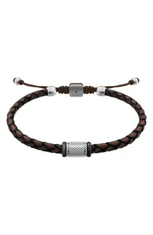 Fossil Machine Leather Bracelet - Brown/silver