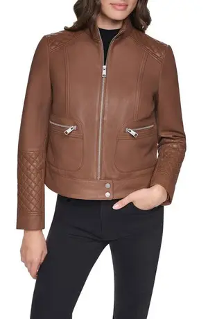 Andrew Marc Hadley Leather Racer Jacket - Spice