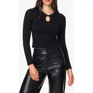 Habitual Keyhole Twist Neck Long Sleeve Tee - Black