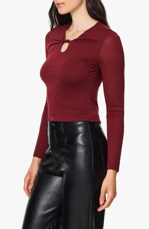 Habitual Keyhole Twist Neck Long Sleeve Tee - Wine