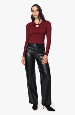 Habitual Keyhole Twist Neck Long Sleeve Tee - Wine