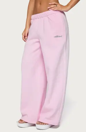 EDIKTED Diva Logo Low Rise Wide Leg Sweatpants