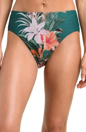 La Blanca Courtyard Palms Mid Rise Bikini Bottoms - Jungle