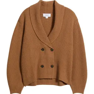 Fleurette Shawl Collar Rib Cardigan Camel