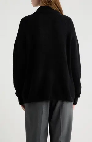 Fleurette Boucle Quarter Zip Mock Neck Pullover - Black