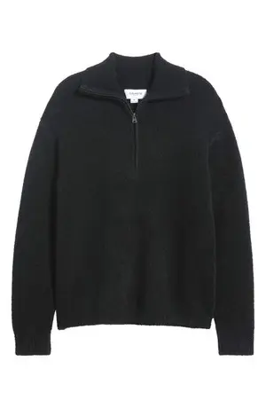 Fleurette Boucle Quarter Zip Mock Neck Pullover - Black