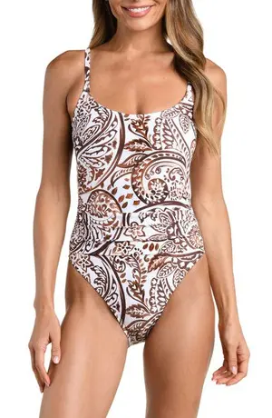 La Blanca Painted Paisley Ling One-piece Swimsuit - Espresso