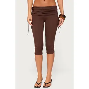 EDIKTED Bardi Drawstring Foldover Capris - Brown