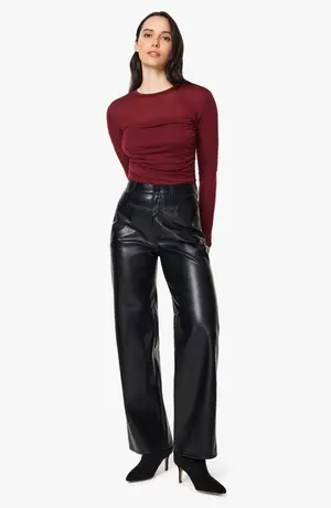 Habitual Shirred Front Double Layer Long Sleeve Tee - Wine