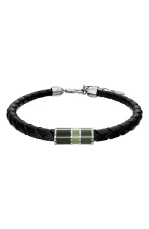 Fossil Everett Woven Leather Bracelet - Black