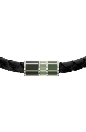 Fossil Everett Woven Leather Bracelet - Black
