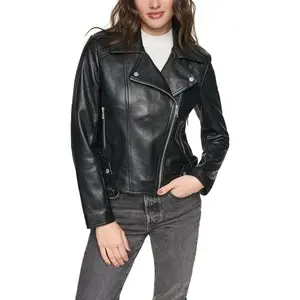 Andrew Marc Lecroy Leather Moto Jacket Black