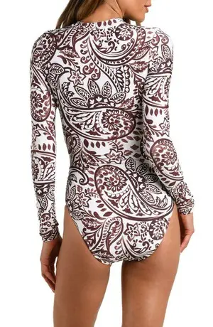 La Blanca Painted Paisley Long Sleeve One-piece Swimsuit