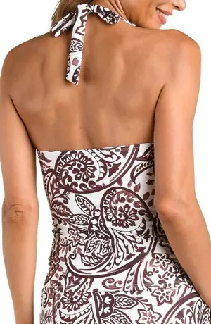 La Blanca Painted Paisley Ruched Halter Tankini Top